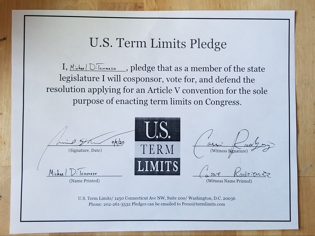 Michael DiTommaso Pledges to Support Congressional Term Limits - U.S ...