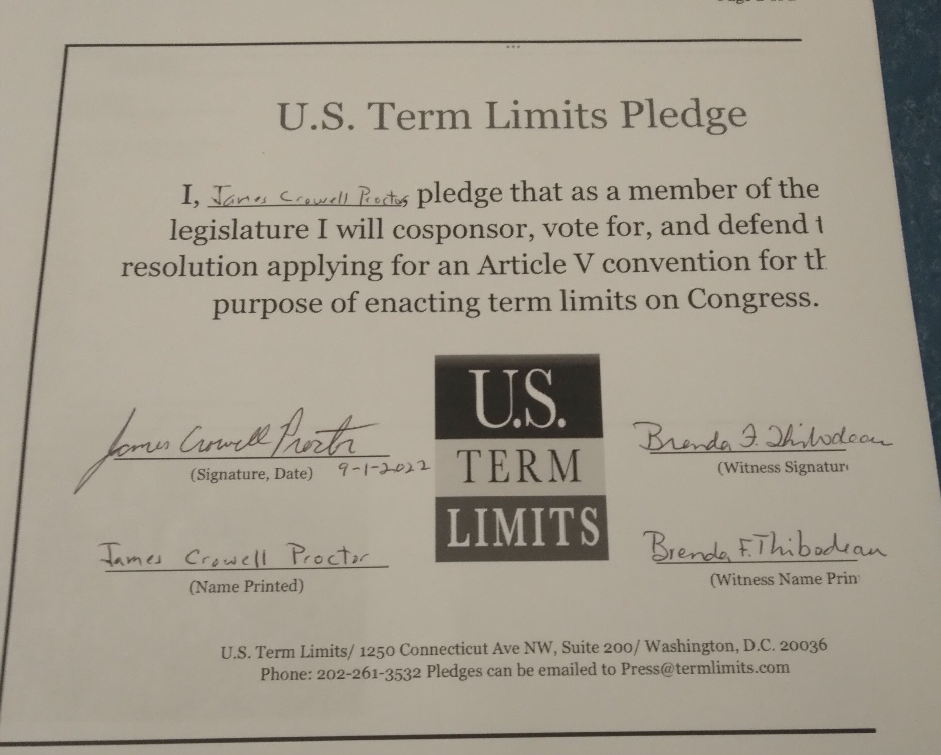James Proctor Pledges to Support Congressional Term Limits - U.S. Term ...
