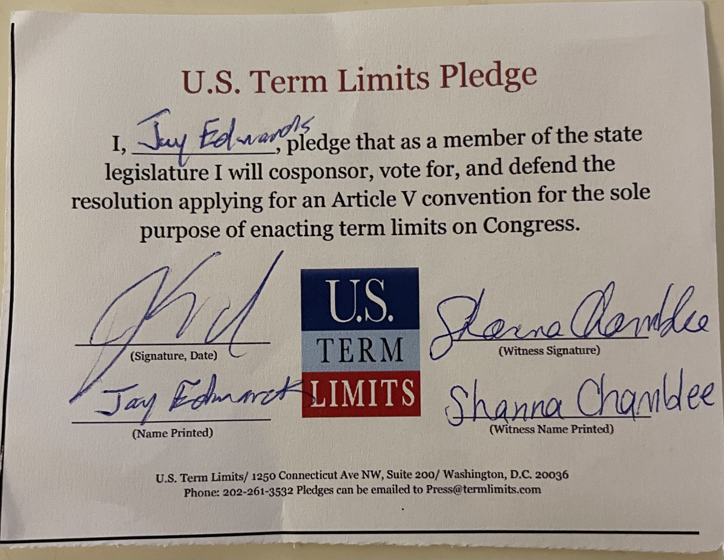 Rep. Jay Edwards Pledges to Support Congressional Term Limits - U.S ...