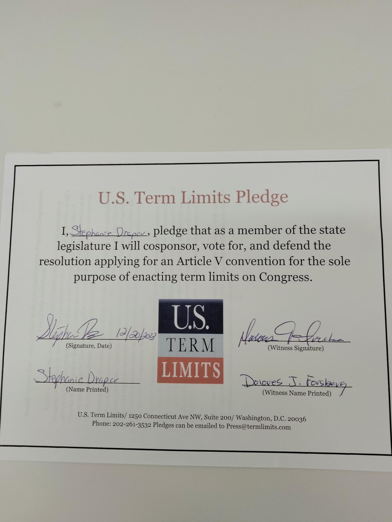 Stephanie Draper Pledges to Support Congressional Term Limits - U.S ...